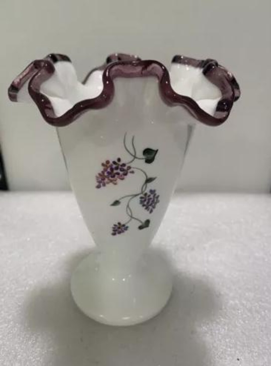 Stunning Fenton Plum Crest on Milk Glass Hand Painted & Signed Vase - Etsy