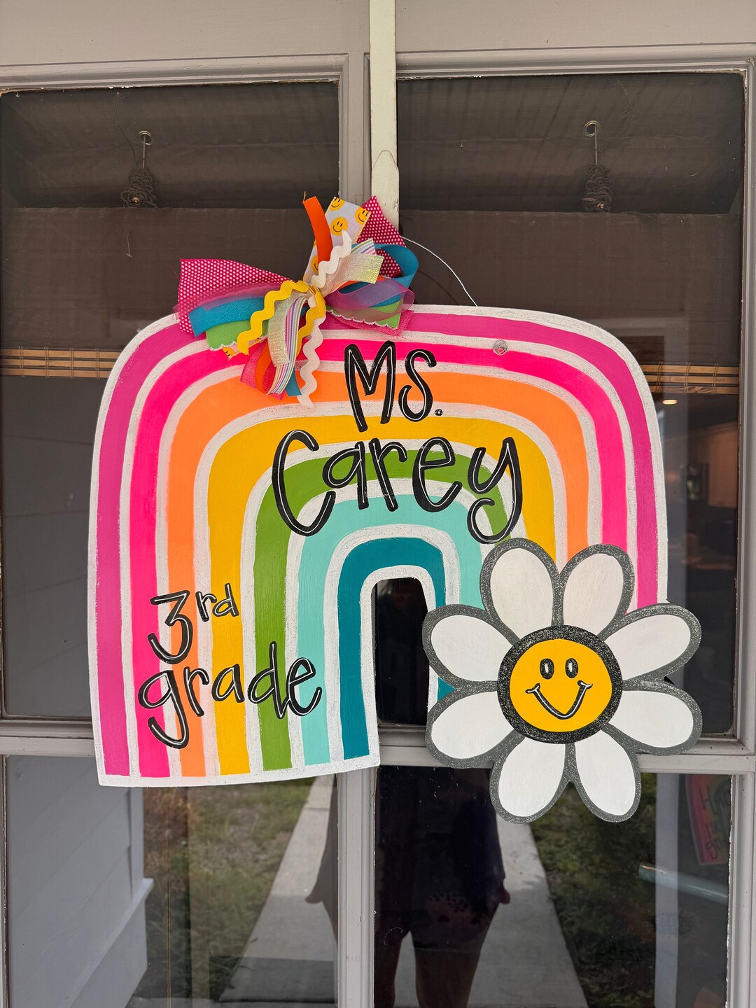 Rainbow Smiley Teacher Classroom Door Hanger - Etsy