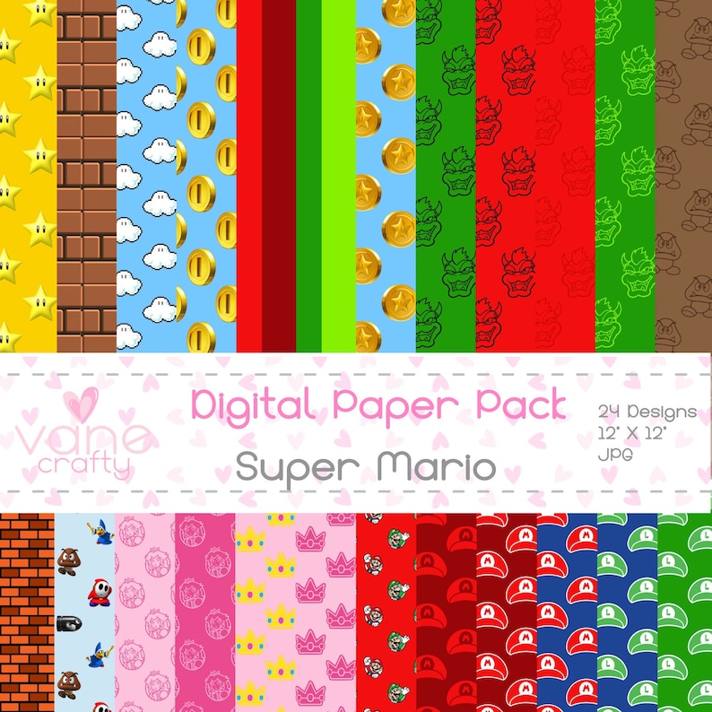 Mario Bross, Digital Paper Mario Bross, Mario Bross Patterm, Mario ...