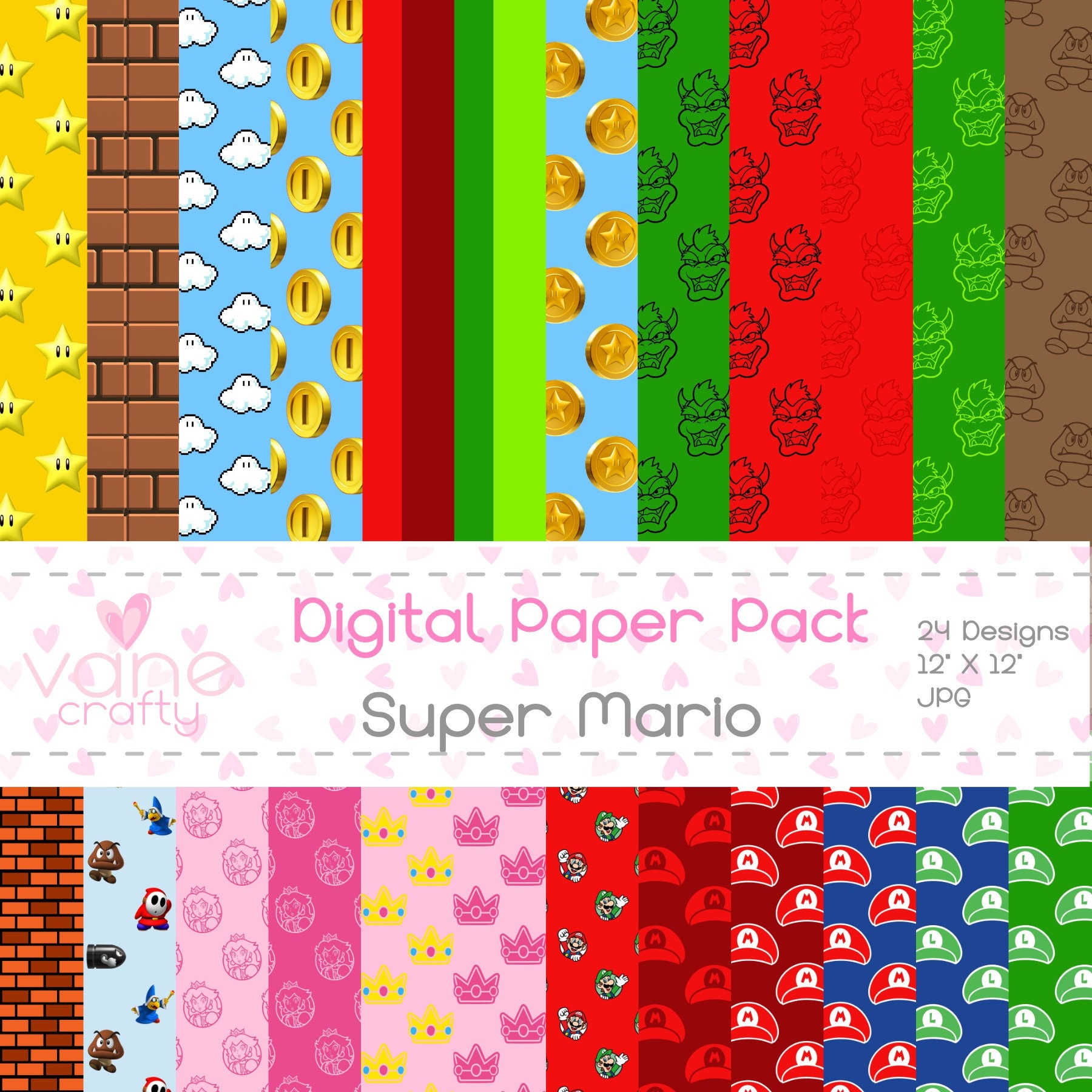 Mario Bross, Digital Paper Mario Bross, Mario Bross Patterm, Mario ...