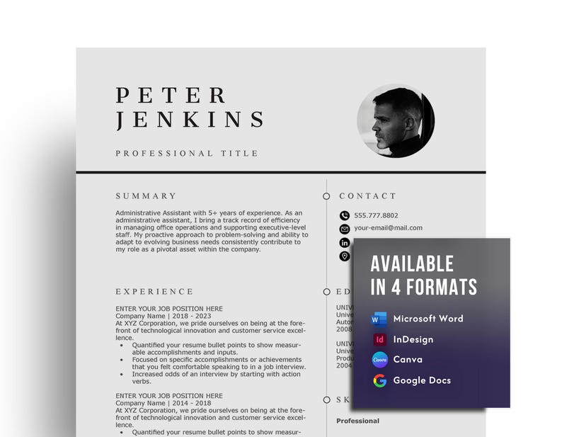 Cover Letter & Resume Template With Photo | Professional Design for ...