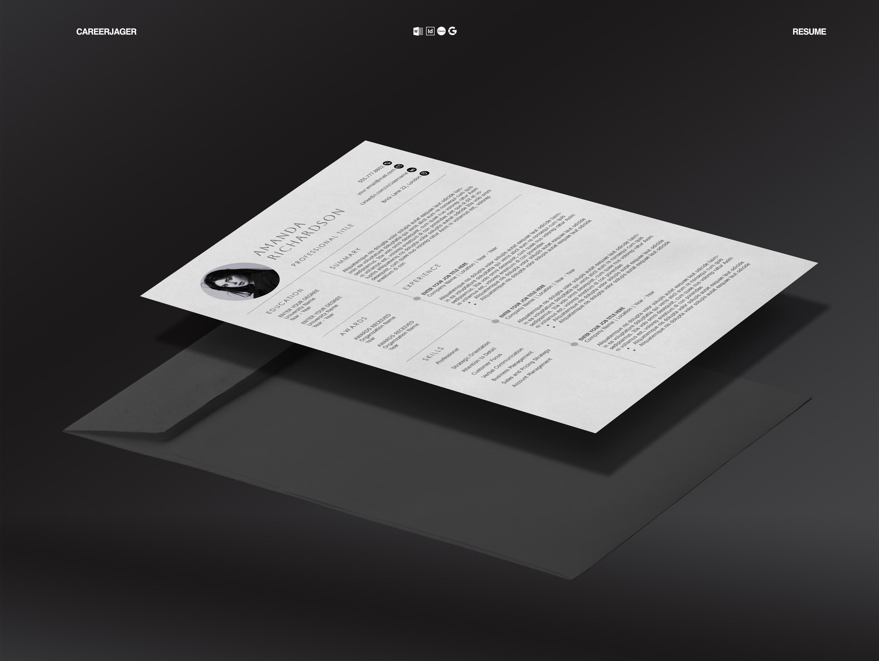 Professional Resume Template With Photo for Word, Google Docs, Canva ...