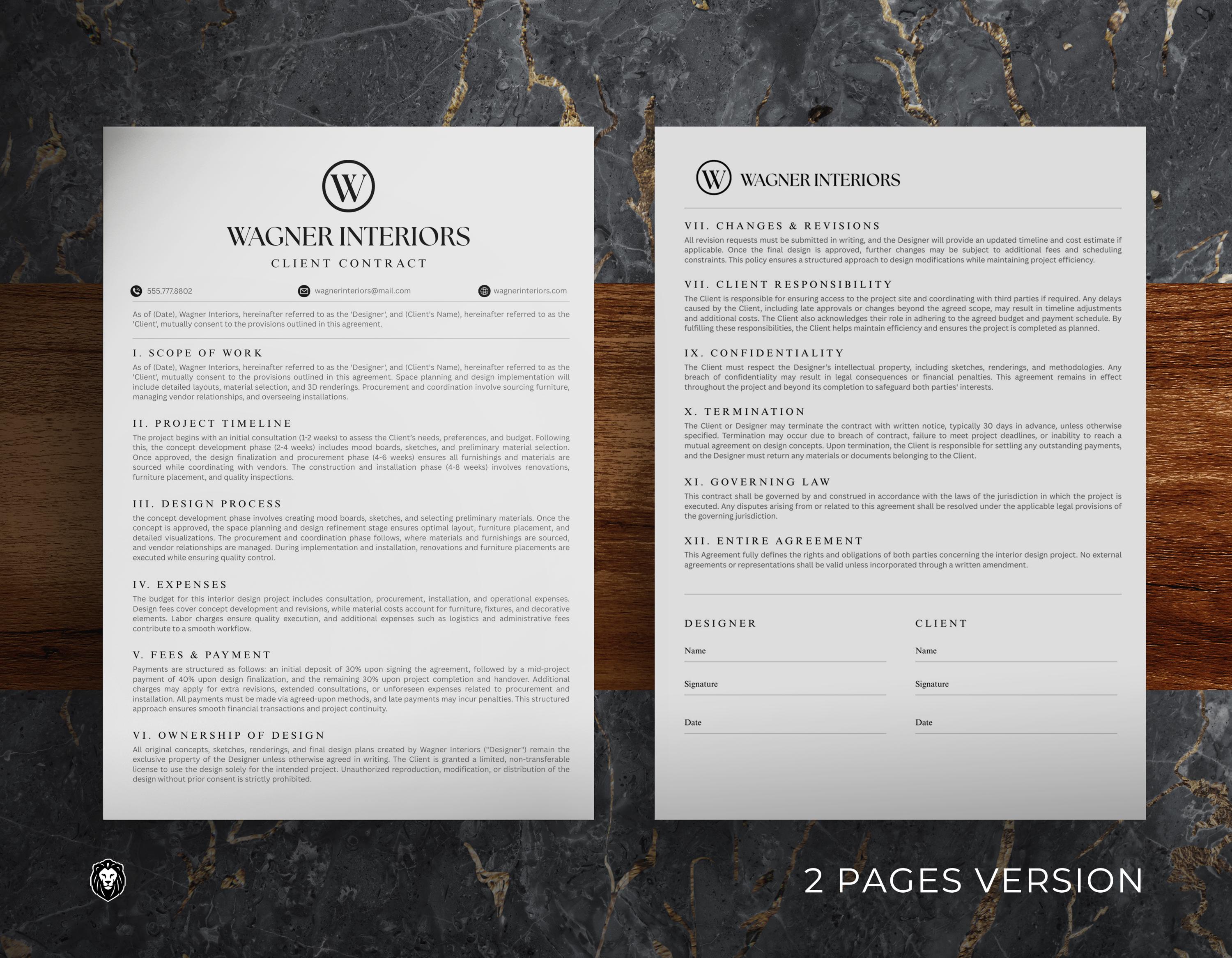 Interior Design Client Agreement Template: Canva Contract (digital ...