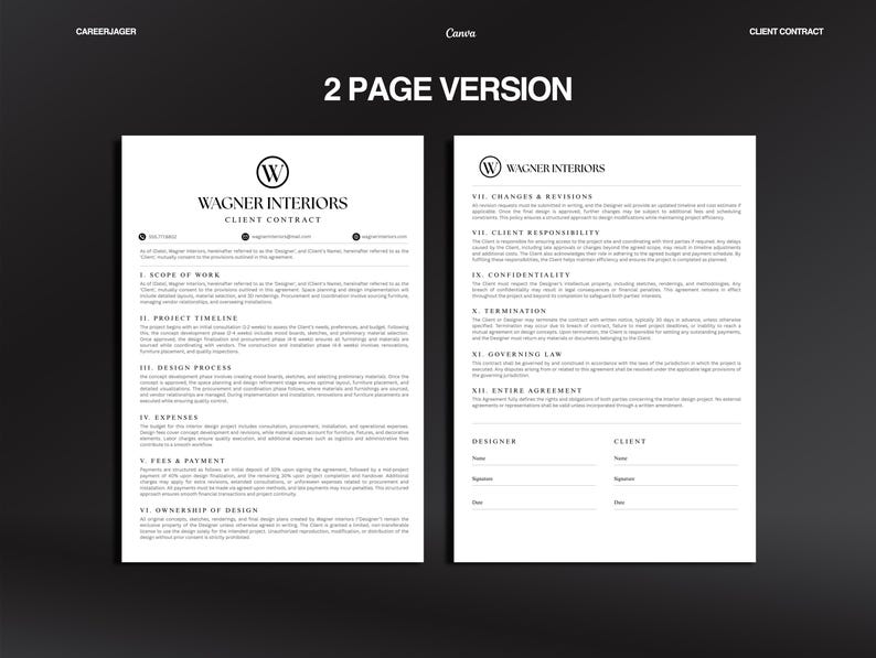 Interior Design Client Agreement Template | Editable Canva Contract for ...
