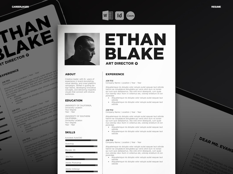 Creative Resume Template Editable | Bold Modern CV | Word, Canva ...