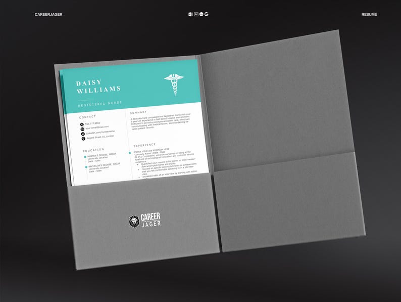 Editable Nurse Resume Template | Indesign, Word, Google Docs, Canva ...