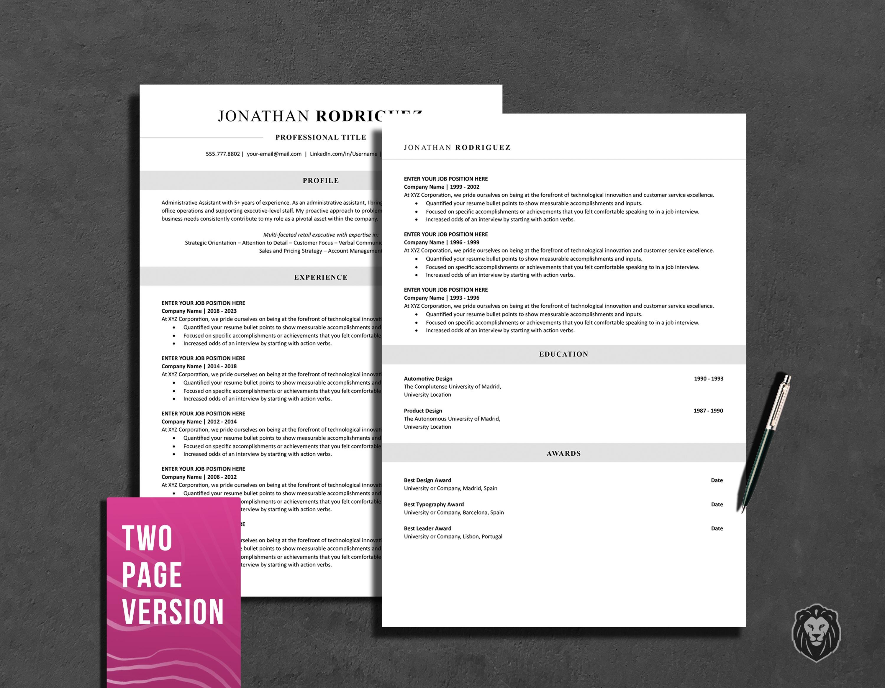 ATS Resume Template for Word Canva Professional Resume Template ATS ...