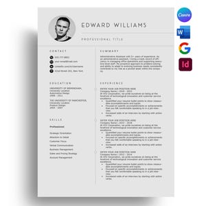 Professional Resume Template With Photo for Word, Google Docs, Canva ...