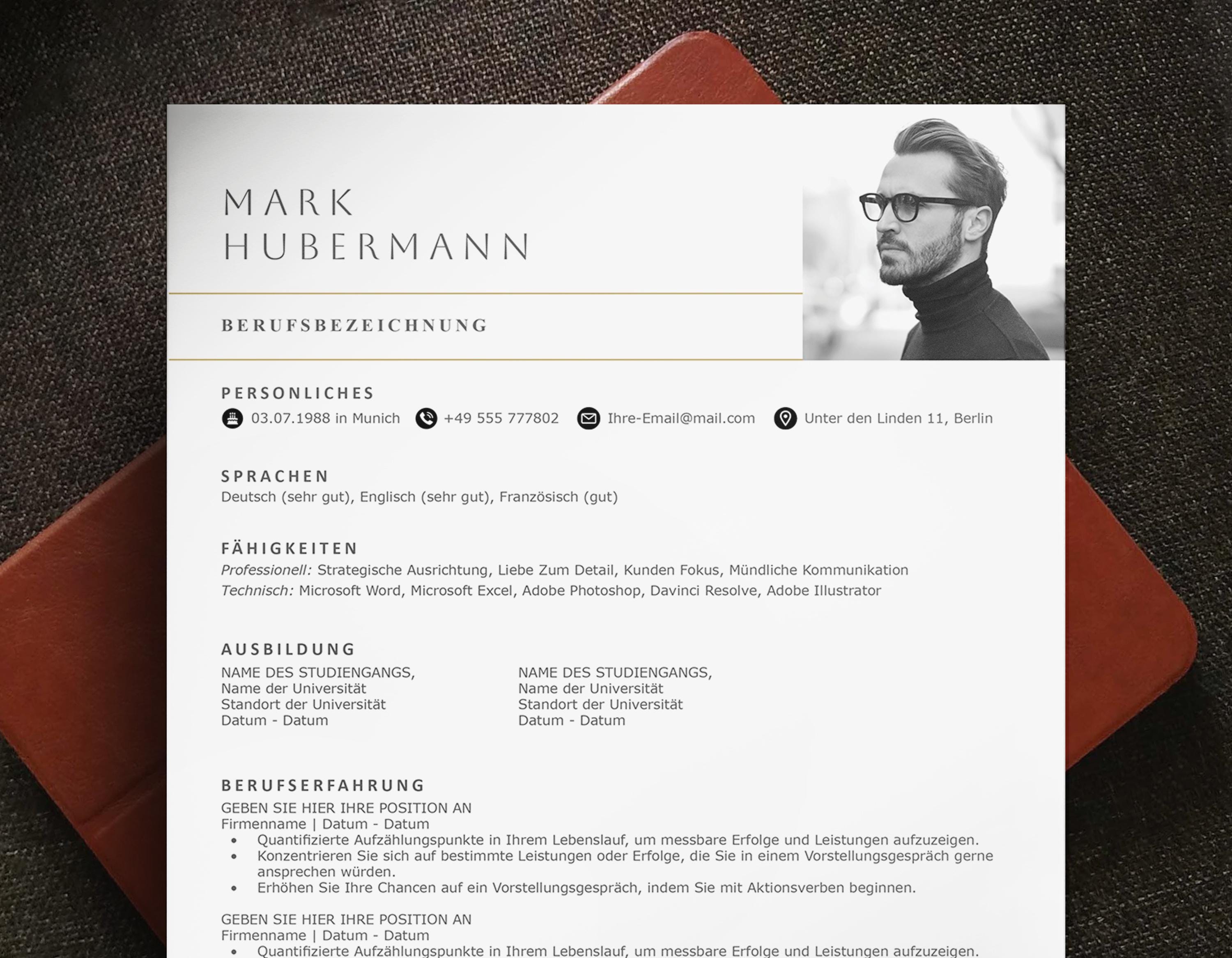 Professionelle Modisch Lebenslauf Vorlage Deutsch Mit Deckblatt ...