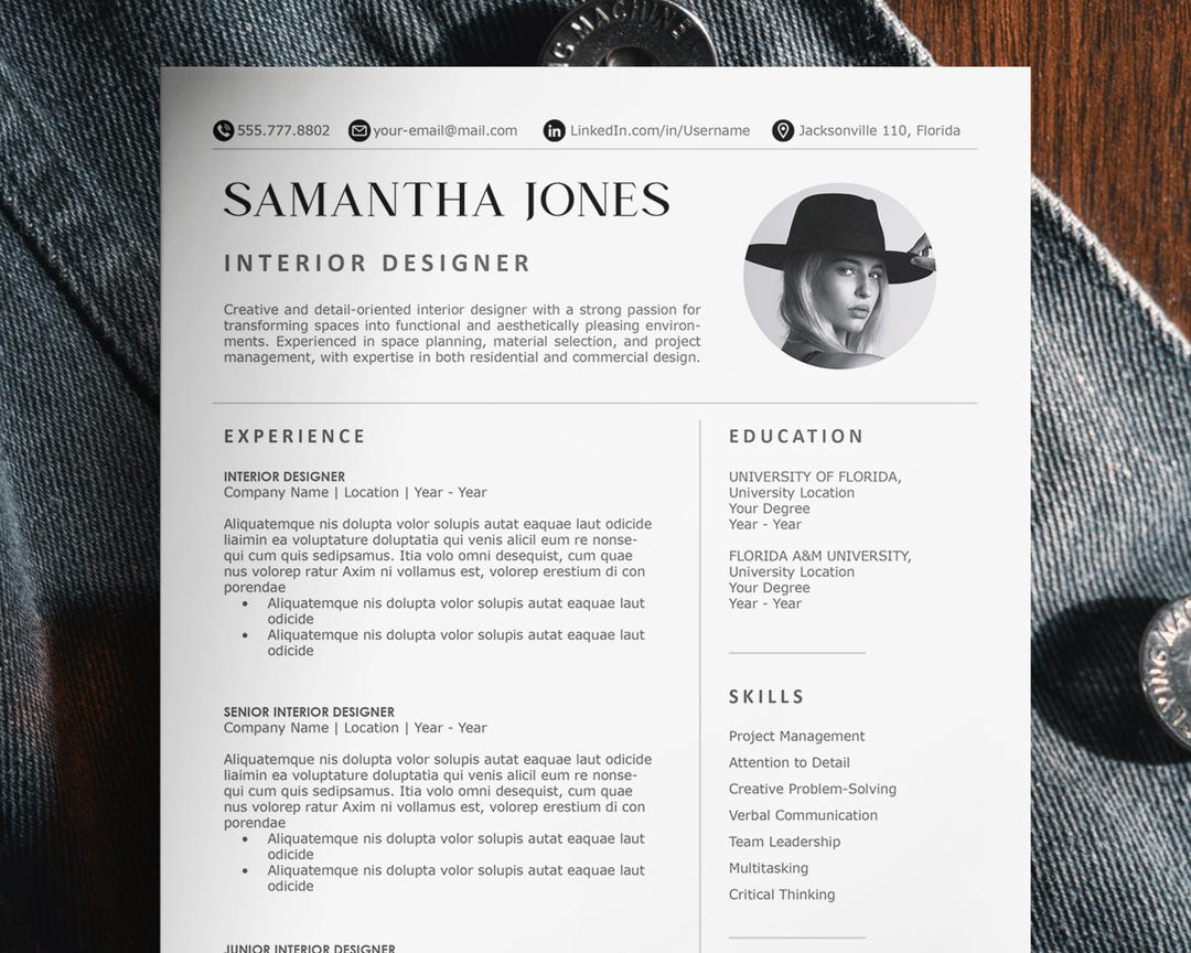 Interior Designer Resume Template | Modern & Minimalist CV | Editable ...