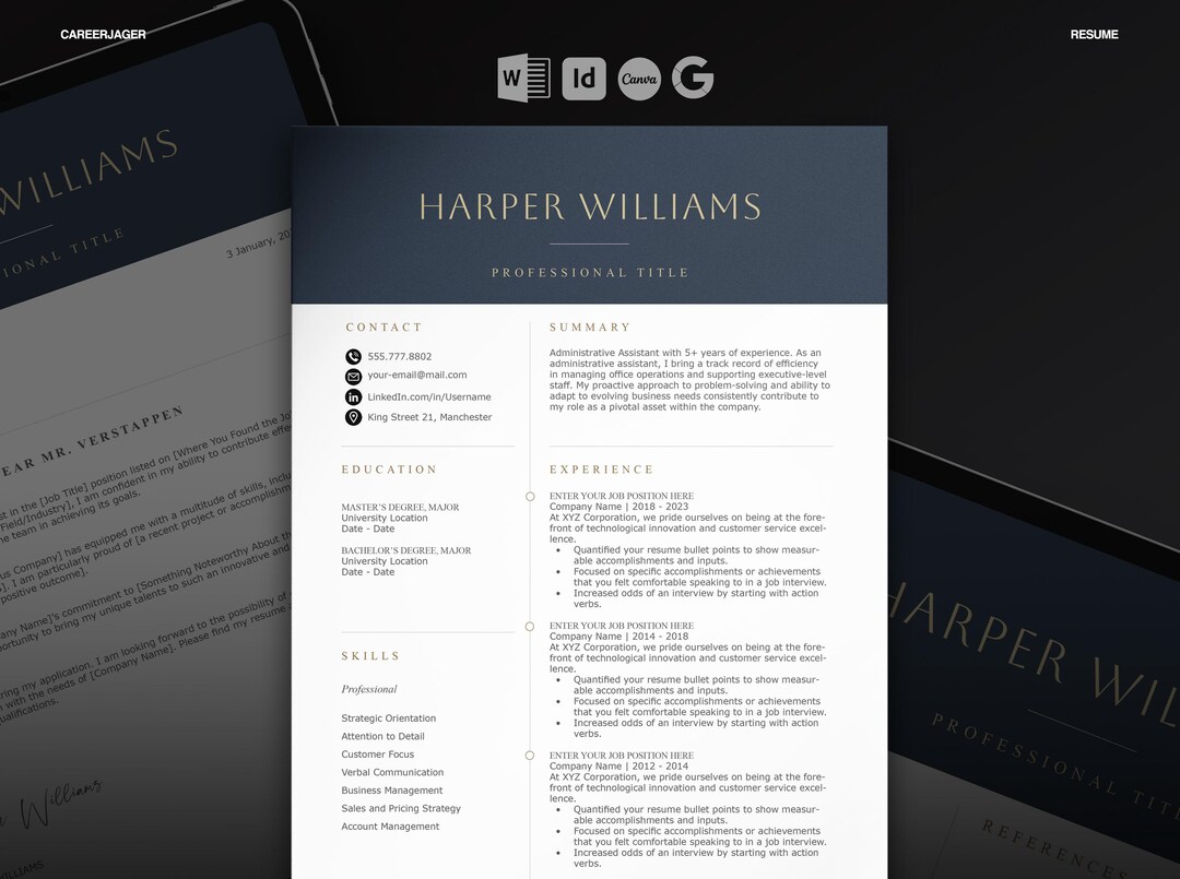 Professional Executive Resume Template | Word, Google Docs, Canva ...