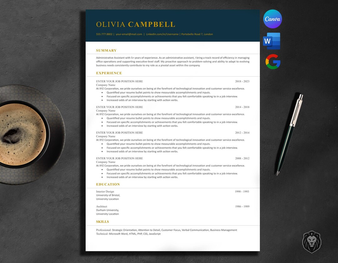 ATS Resume Template for Word Canva Professional Resume Template ATS ...