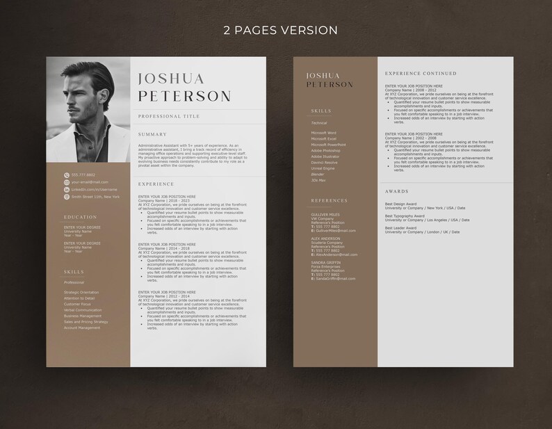 Editable Professional Resume Template for Word, Google Docs, Canva ...
