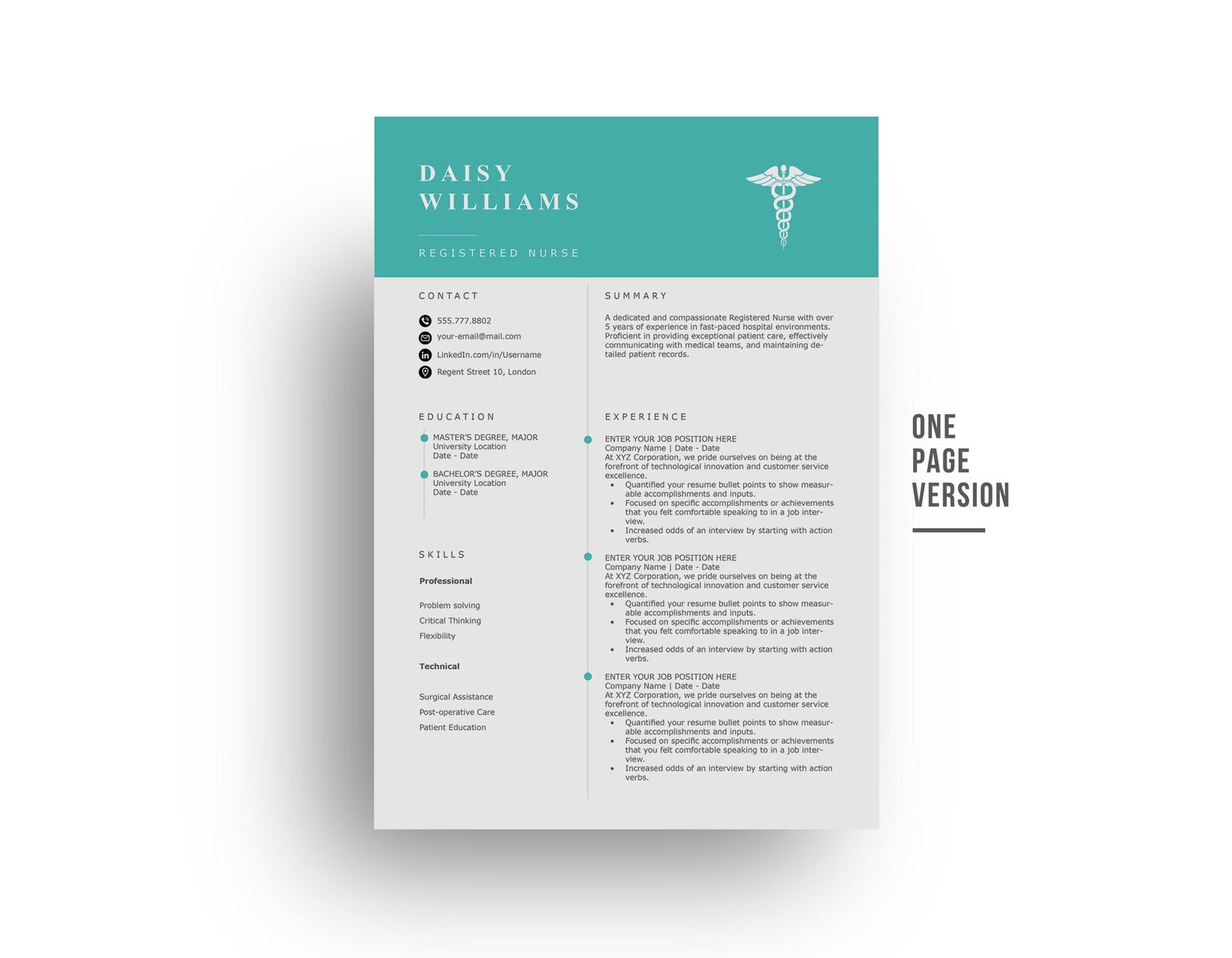 Editable Nurse Resume Template | Indesign, Word, Google Docs, Canva ...