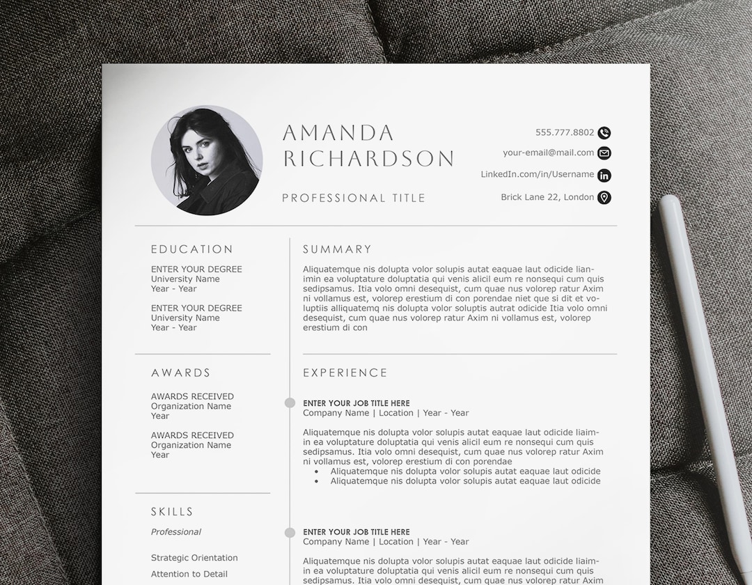 Professional Resume Template With Photo for Word, Google Docs, Canva ...