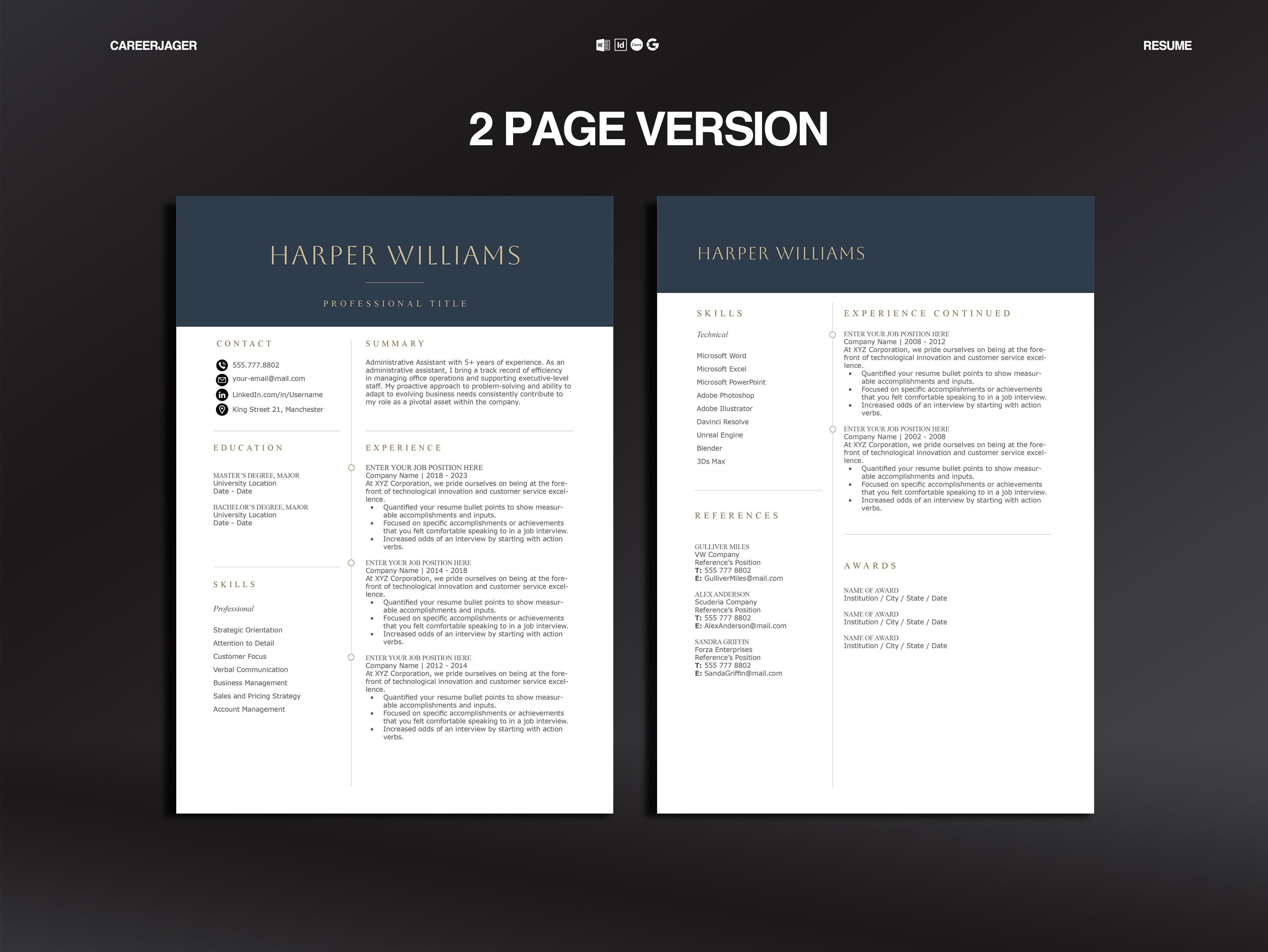 Professional Executive Resume Template | Word, Google Docs, Canva ...