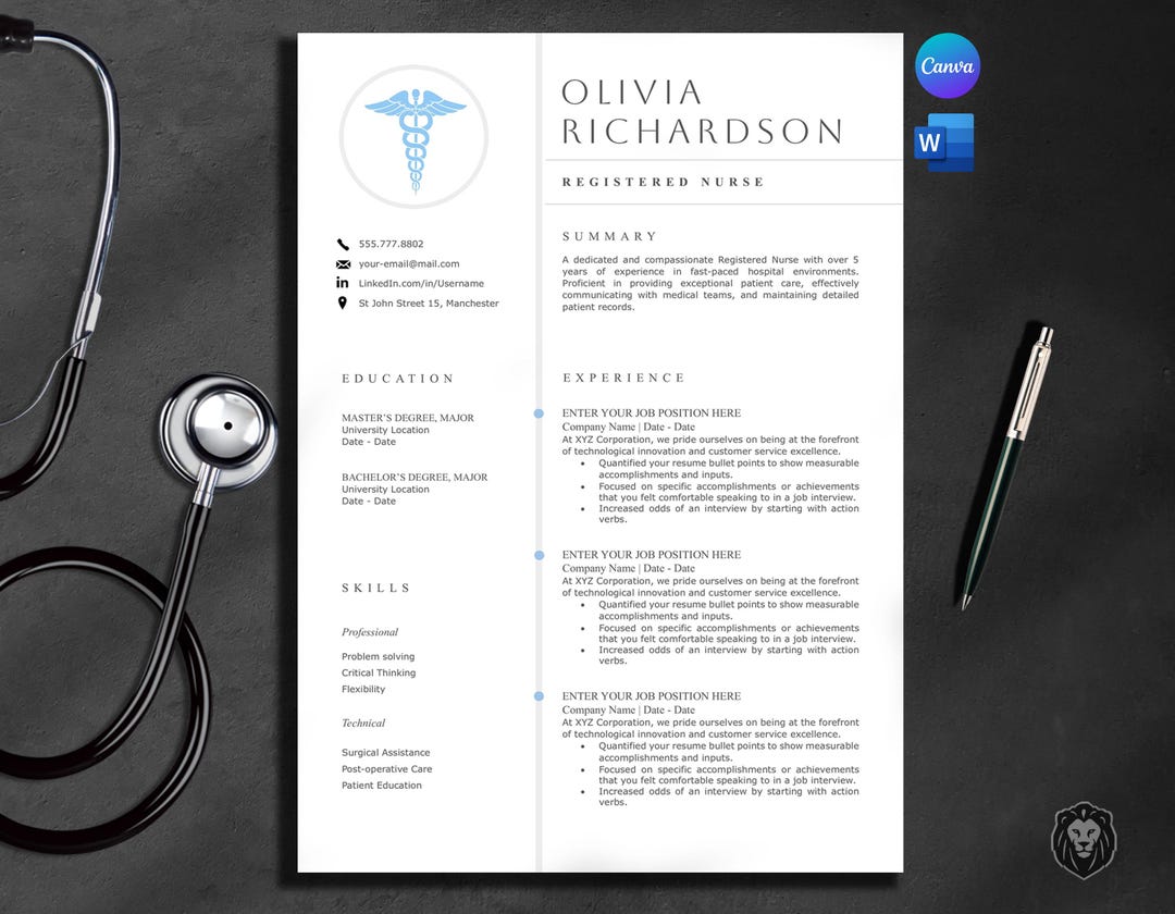 Nurse Resume Template for Word Canva Registered Nurse Resume Templates ...