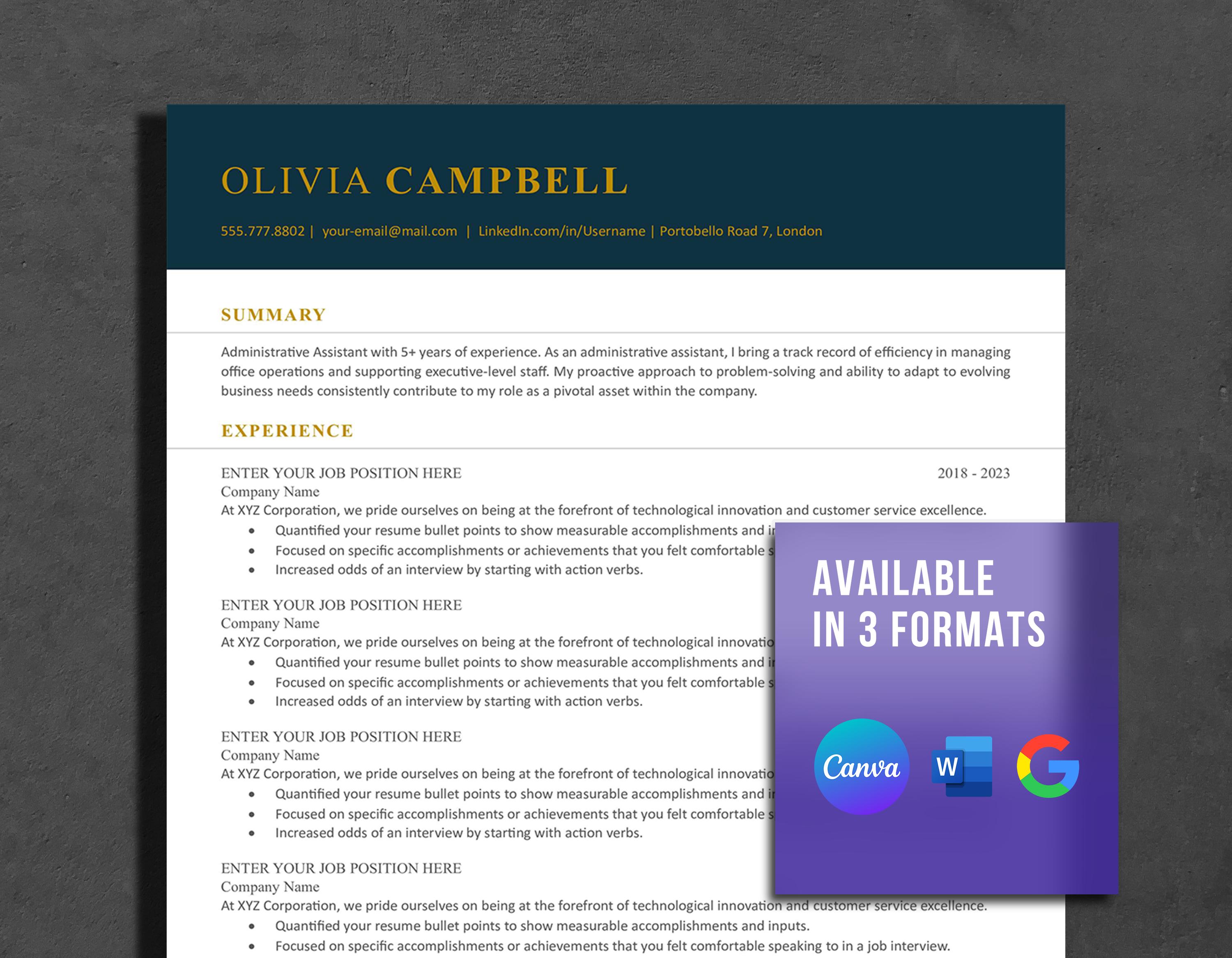 ATS Resume Template for Word Canva Professional Resume Template ATS ...