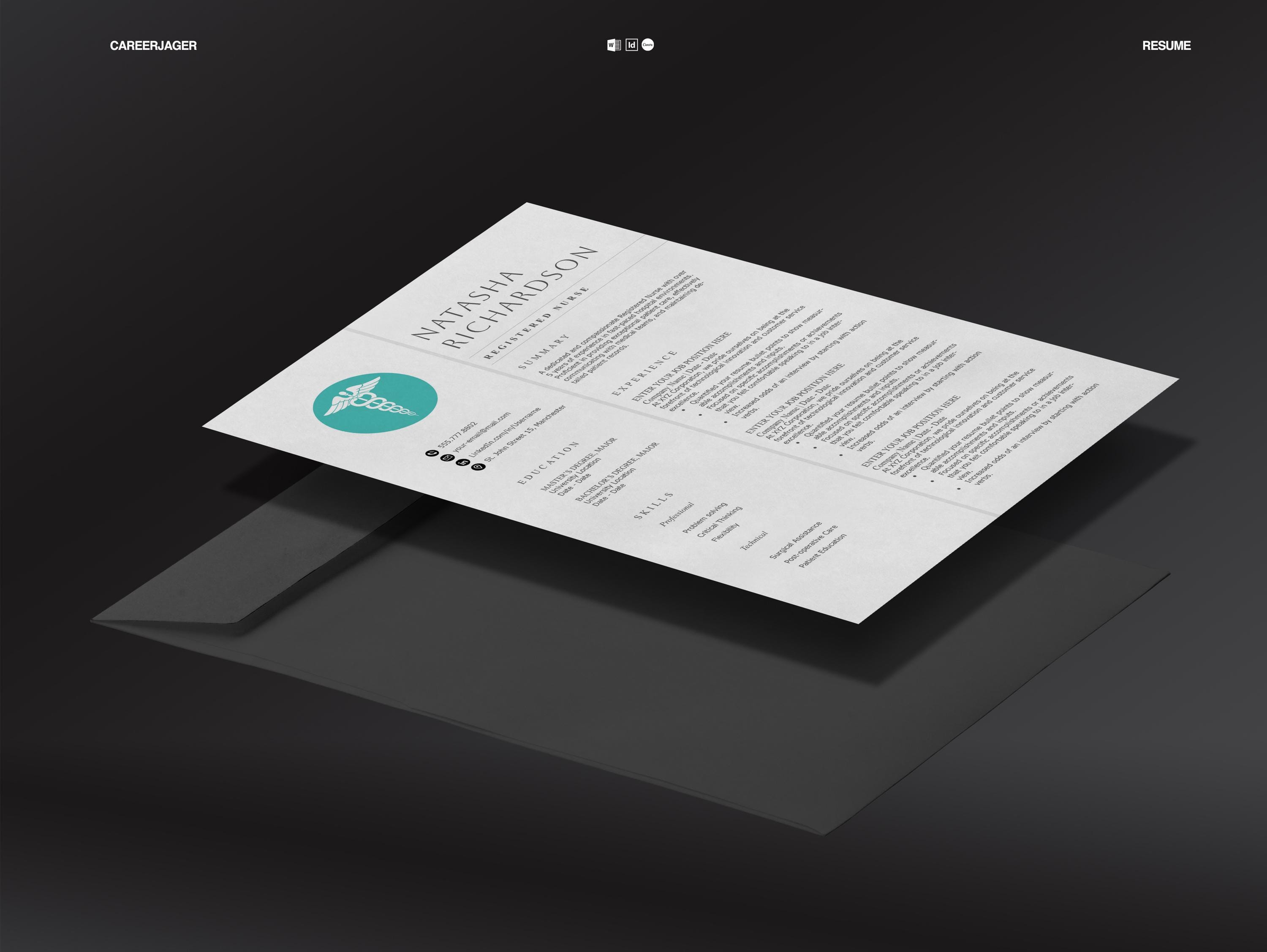 Modern Nurse Resume Template | Indesign, Word, Canva | Editable ...