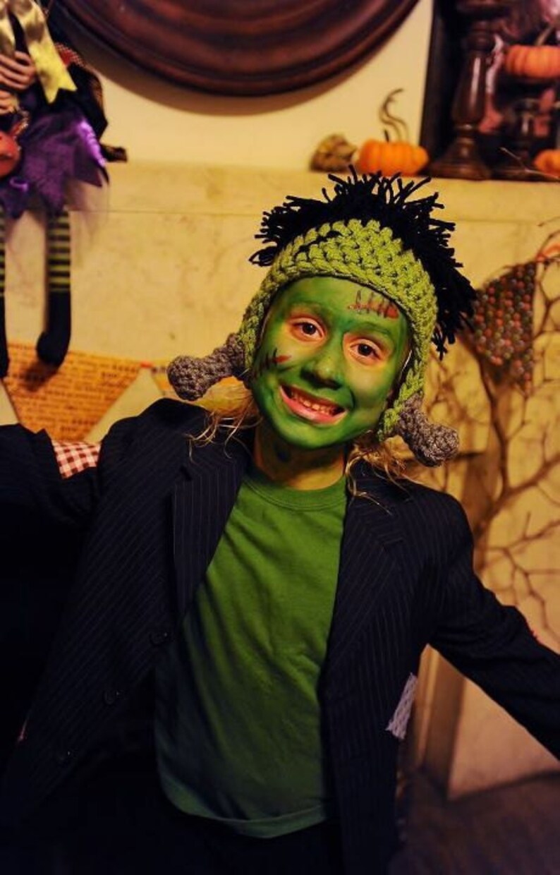 Pattern Frankenstein Crochet Hat Costume Halloween Instructions ...