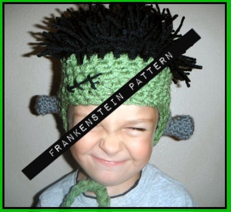 Pattern Frankenstein Crochet Hat Costume Halloween Instructions ...