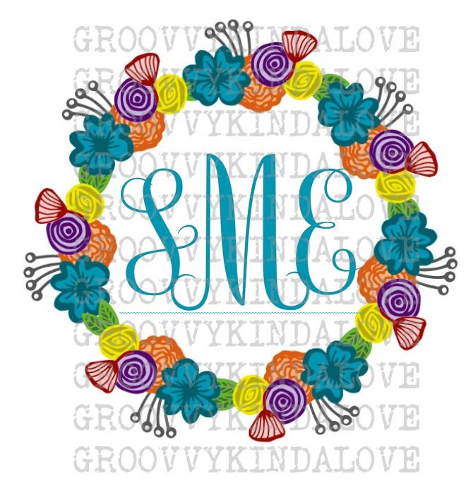 Floral Wreath Monogram Flower Wedding Initials Print Cut Invitations ...