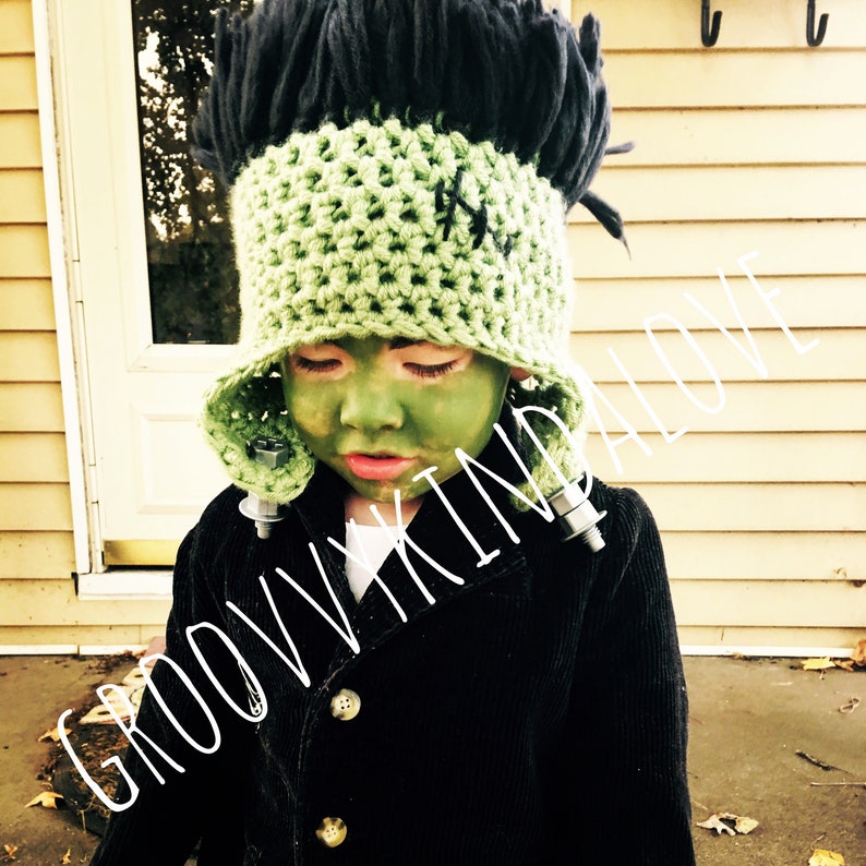 Pattern Frankenstein Crochet Hat Costume Halloween Instructions ...