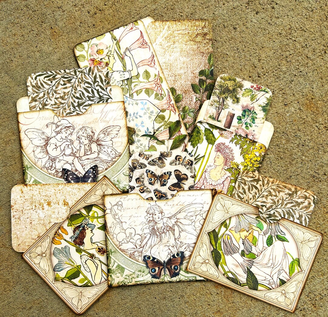 6 Handmade Journal Pockets & Cards Botanical Journal Pocket Handmade ...