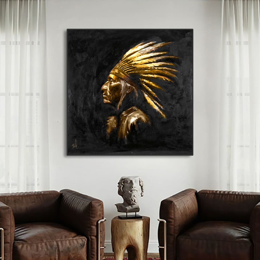 Black and Gold Native American Chief Canvas Print Tribal Art by Galit ...
