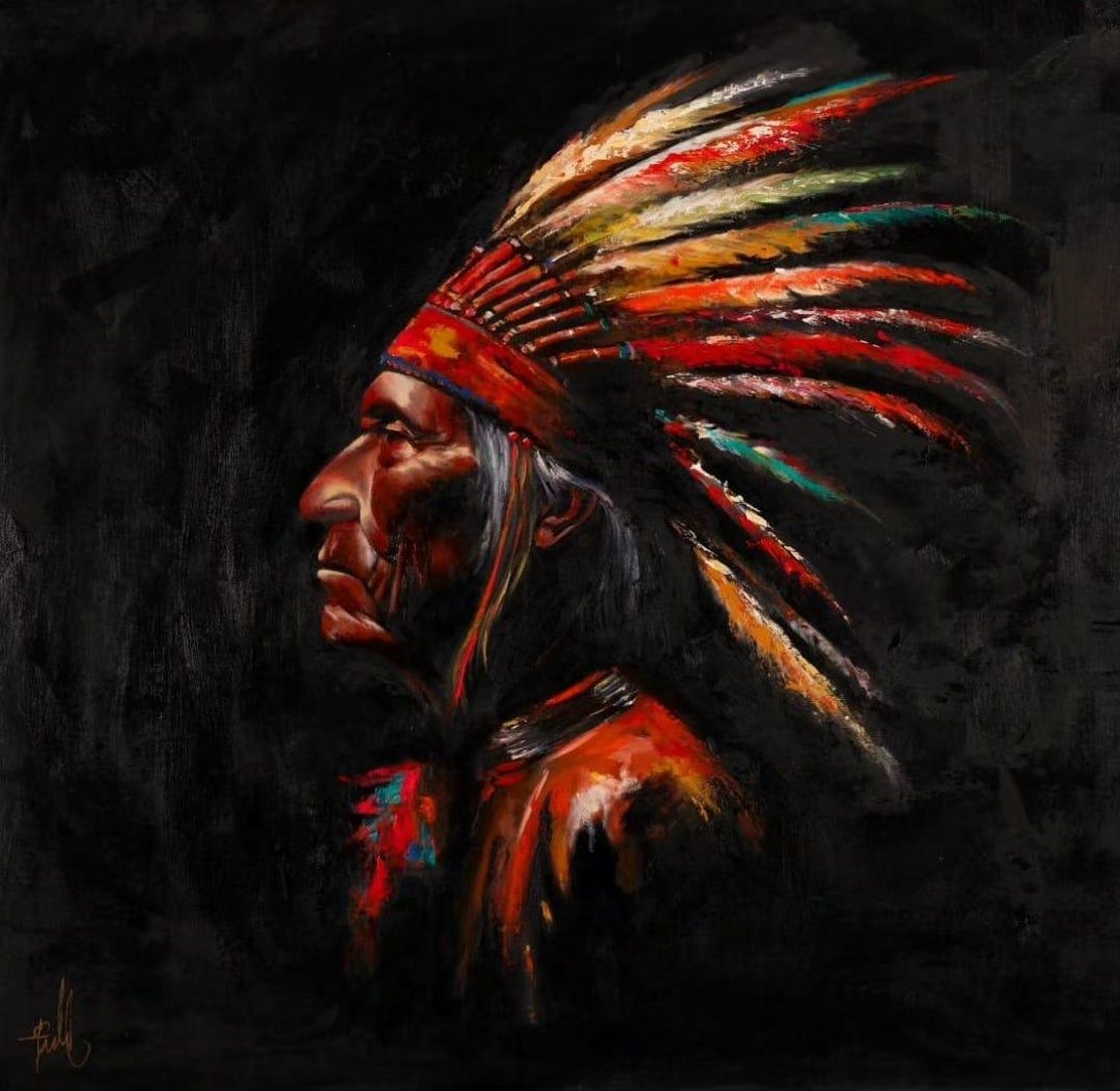 Original Oil Painting of Colorful Indian Chief - Eye-catching ...