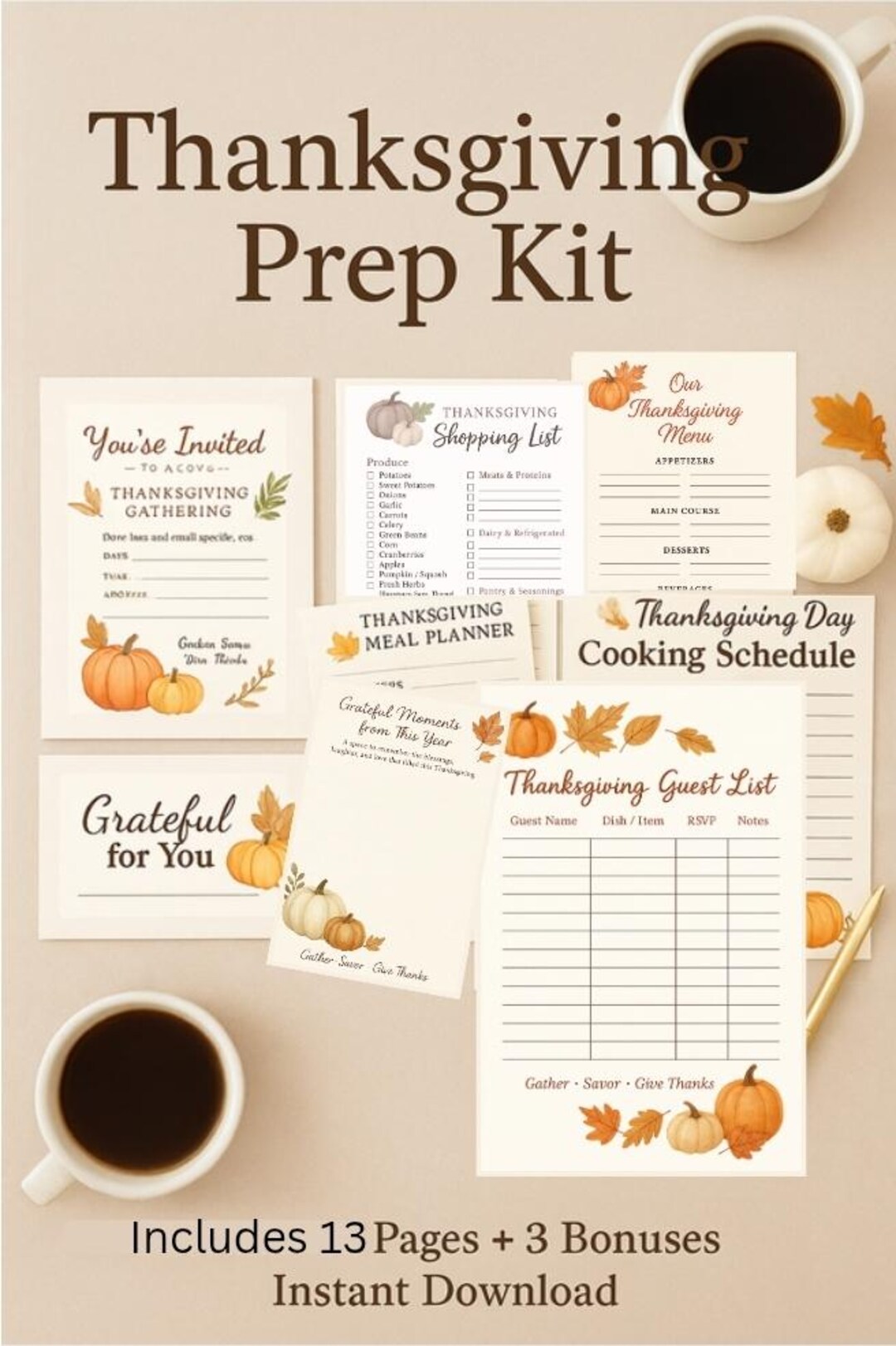 Thanksgiving Planner Bundle | 16 Printable Prep Kit | Meal Planner ...