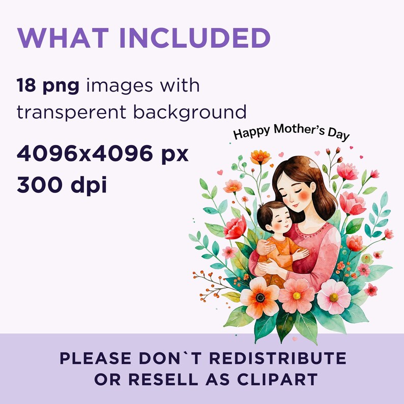 Watercolor Mom and Child Clipart Bundle: Spring Floral PNG (digital ...