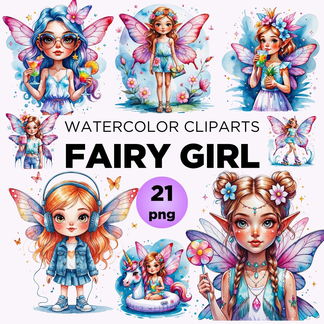 Watercolor Summer Fairy Clipart: Beach Vacation PNG (digital Download ...