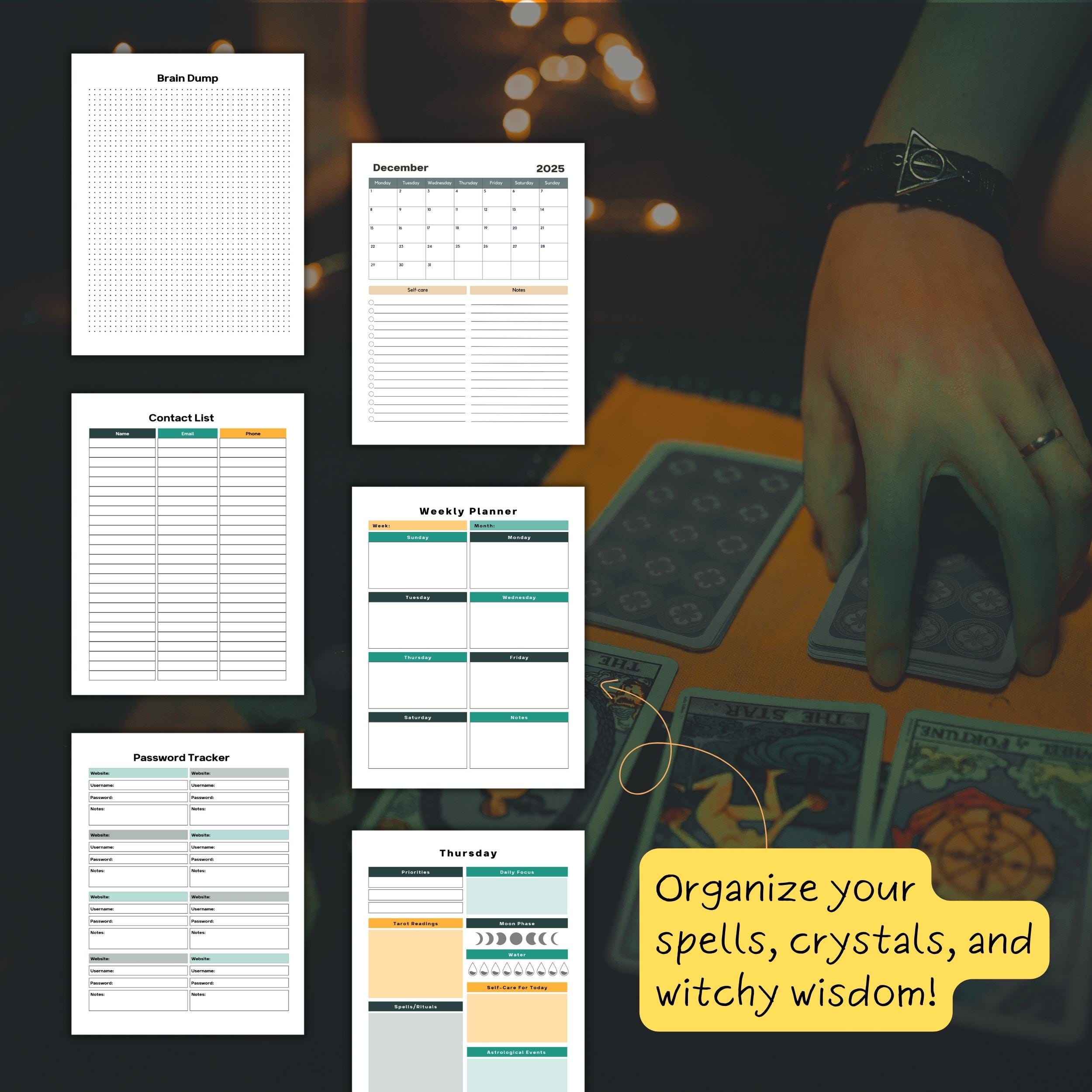 2025 Witchy Planner Printable Kit: Astrology, Tarot, Moon Calendar (PDF ...