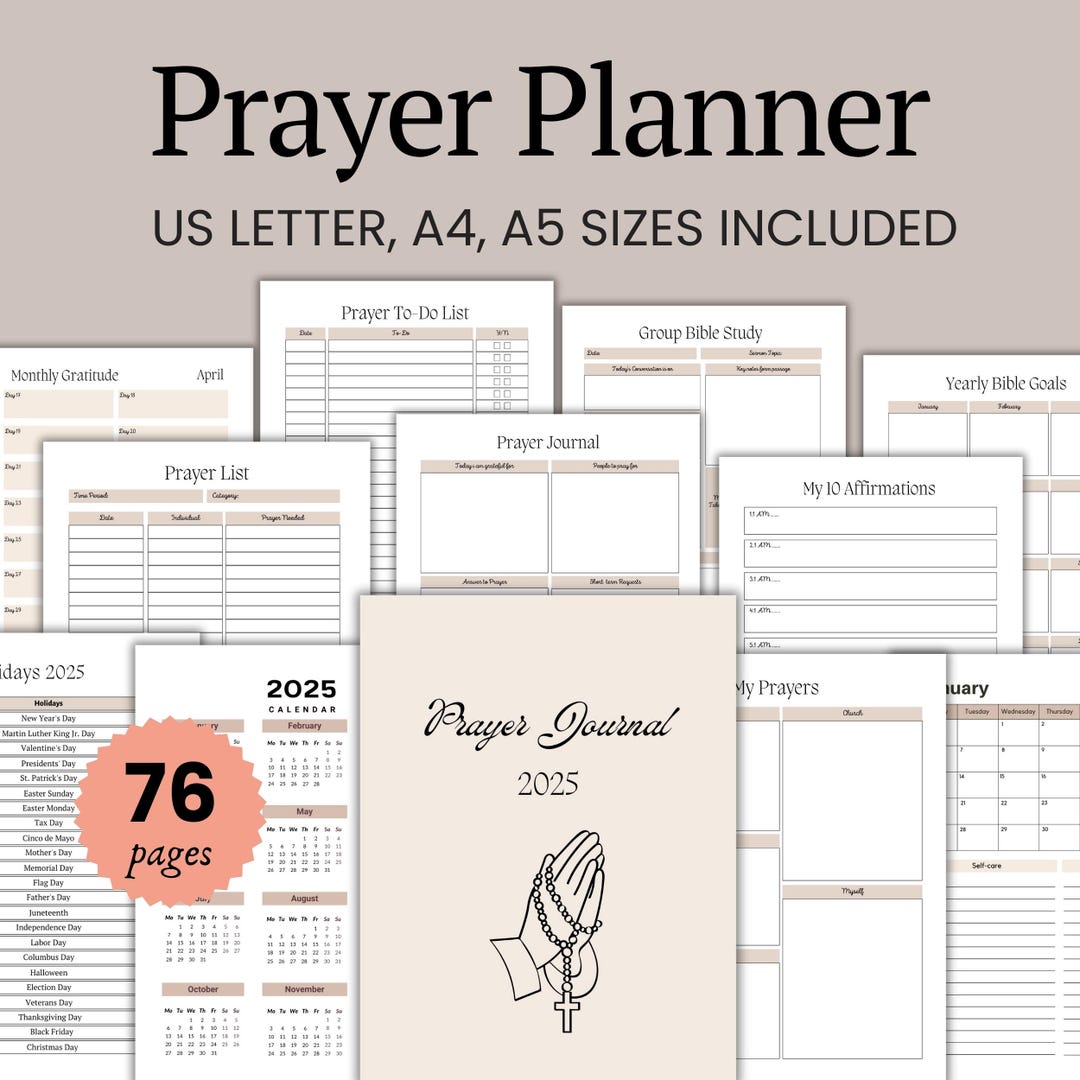 Prayer Journal Printable, Bible Study Guide, Gratitude Journal, Digital ...