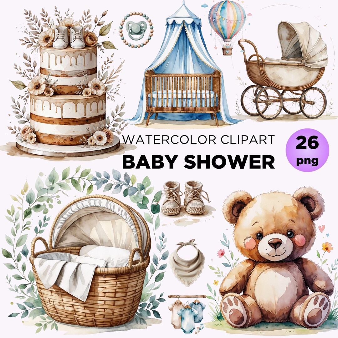 Pastel Baby Shower Clipart: Watercolor Nursery Decor (PNG) - Etsy