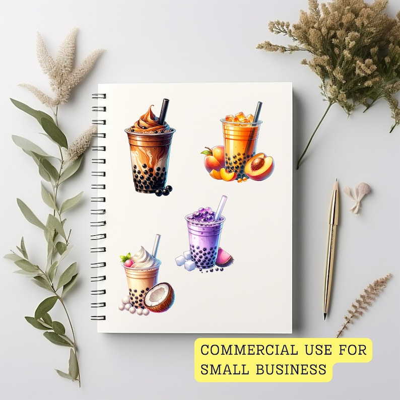 Watercolor Bubble Tea Clipart: 15 PNG Boba Tea Illustrations ...