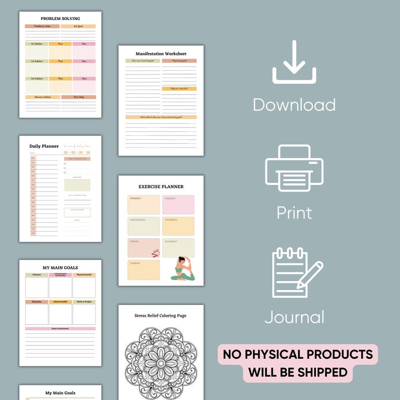 Mental Health Planner Printable, Calm Your Mind Journal, Mindfulness ...