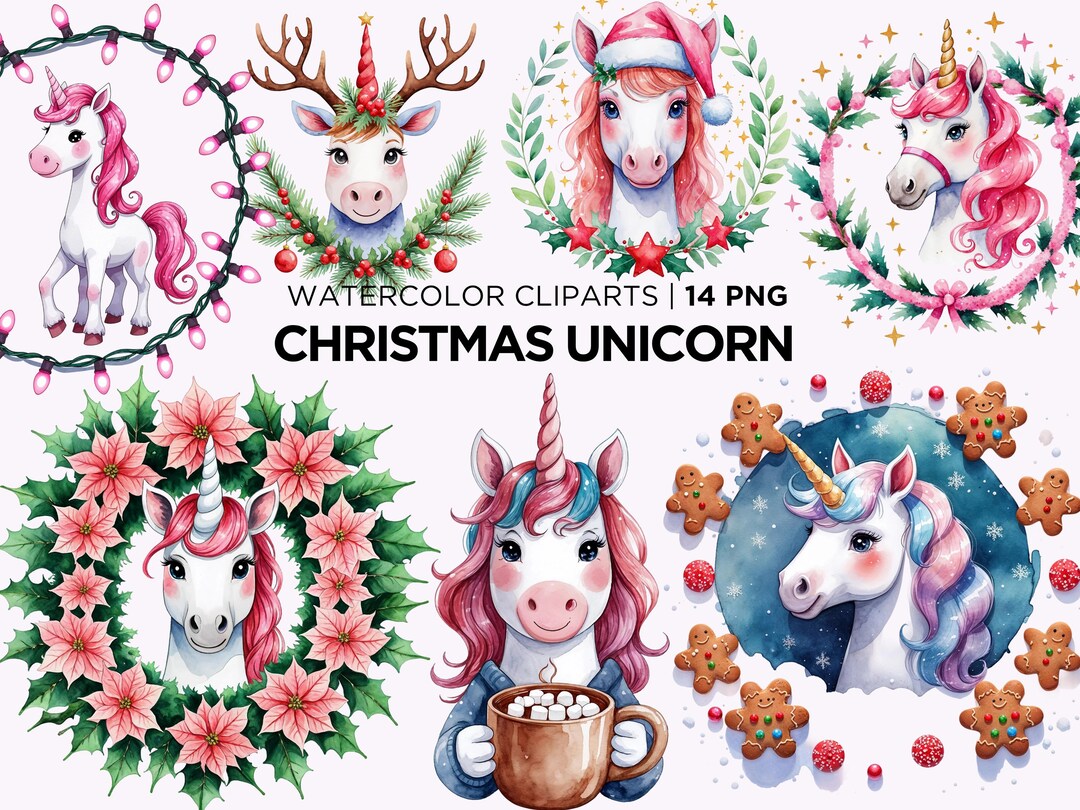 Christmas Unicorn Clipart PNG, Pink Holiday Unicorn Illustration ...