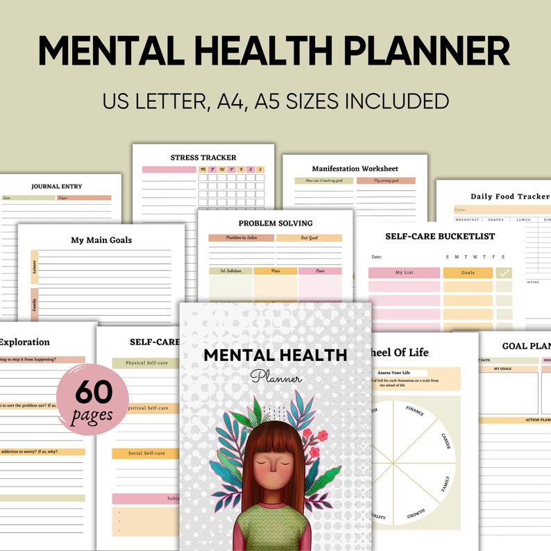 Printable Mental Health Planner, Anxiety Planner, Self Care Checklist ...