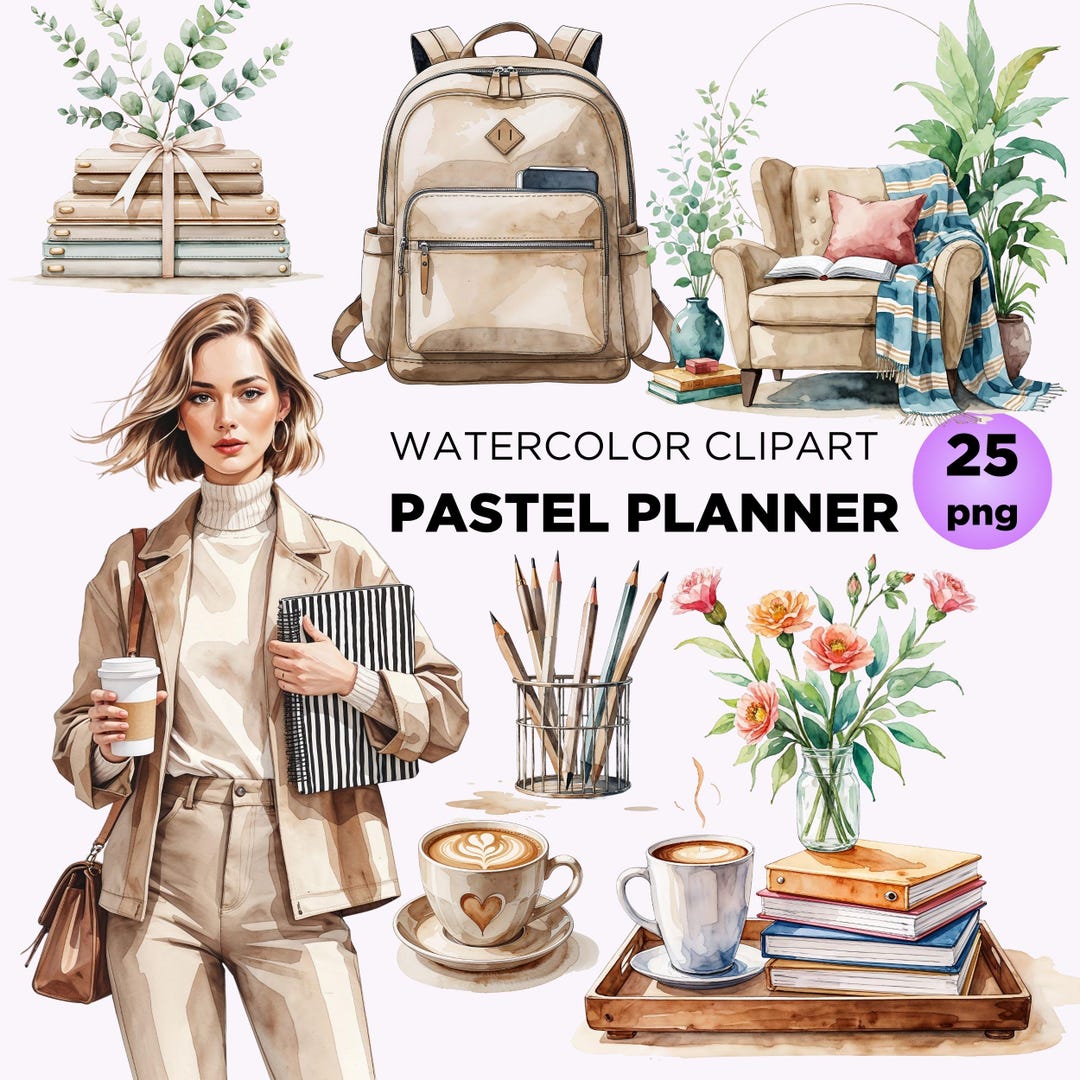 Pastel Planner Clipart Watercolor Journal Clipart Boho Planner Sticker ...