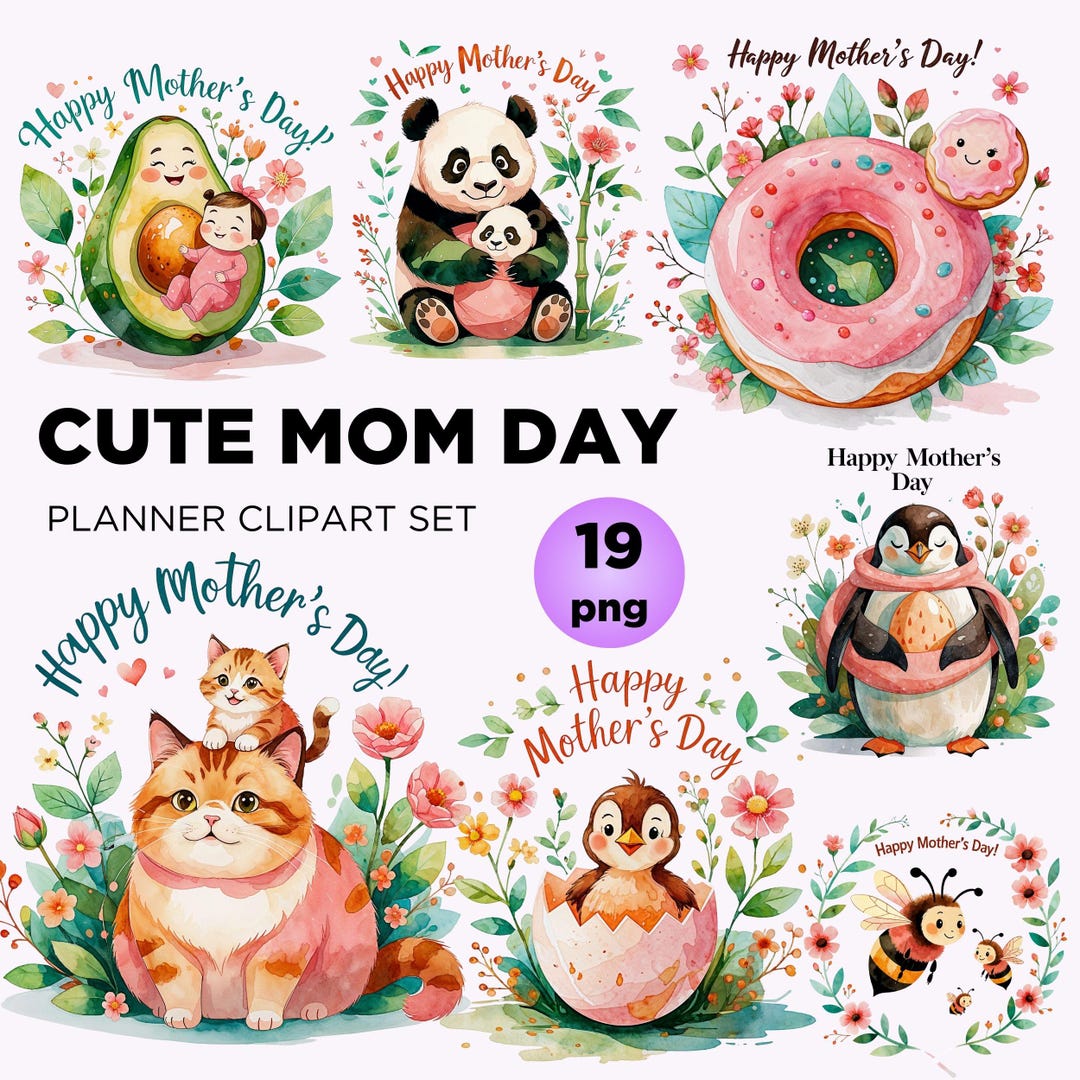 Cute Mom Day Clipart Bundle for Card Making Scrapbook, Watercolor ...