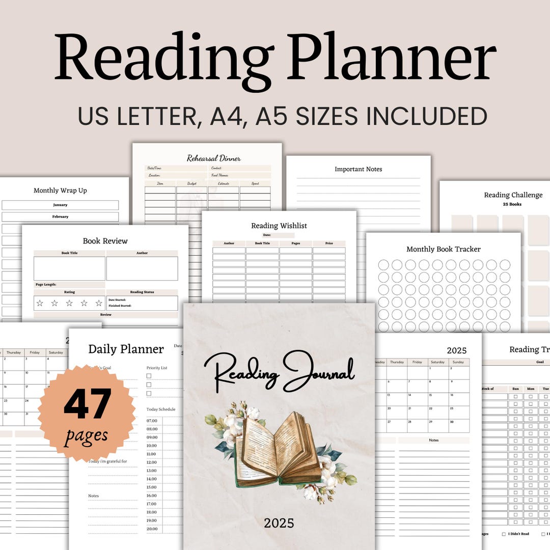 2025 Reading Planner Journal Printable, Printable Book Tracker ...