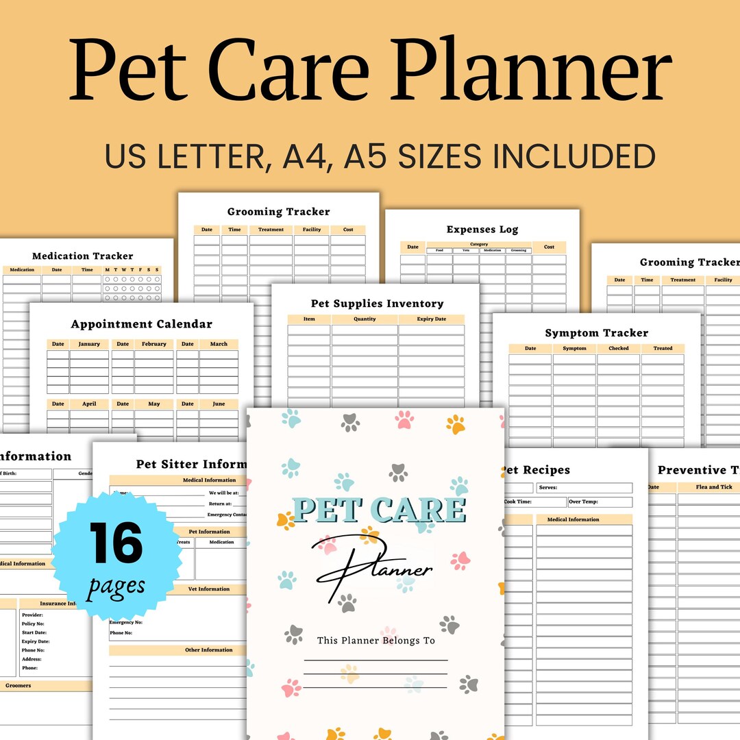 Pet Care Printable Planner, Pet Vaccination Record Book, Pet Sitter ...