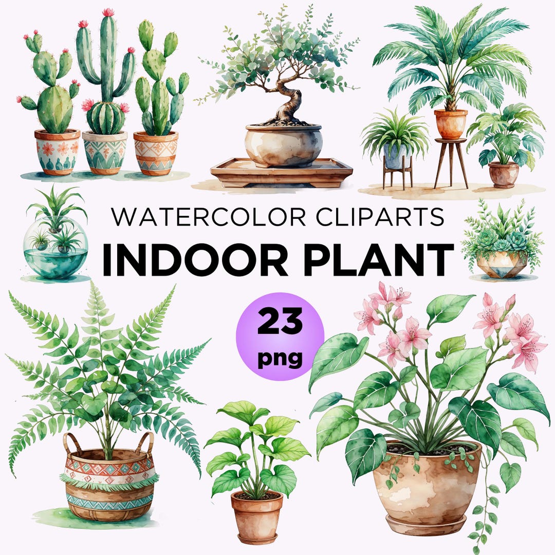 Indoor Plant Clipart Set,watercolor Potted Greenery PNG for Scrapbook ...
