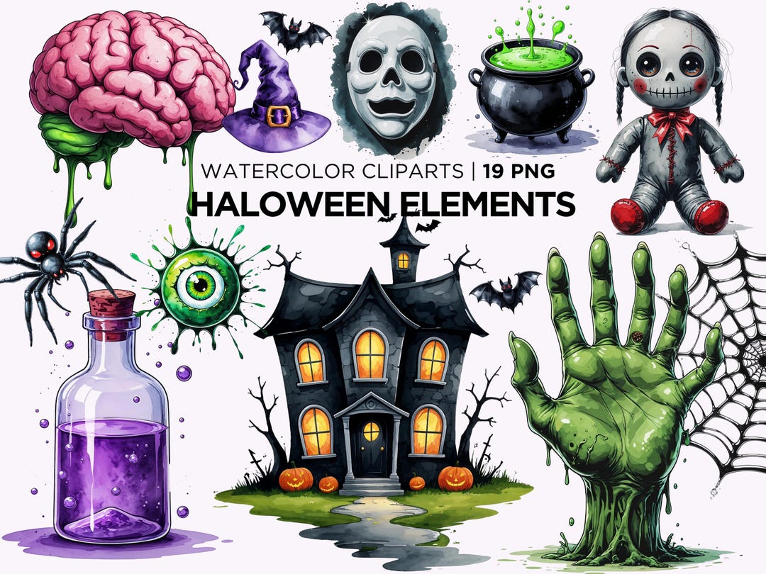 Halloween Elemens Clipart, Spooky PNG Graphics for Sublimation & Crafts ...