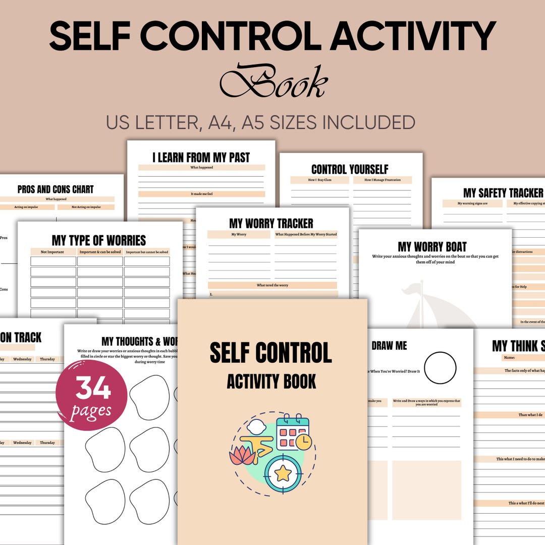 Self Control Activity Book, Worry Journal, Grow Positive Thoughts ...
