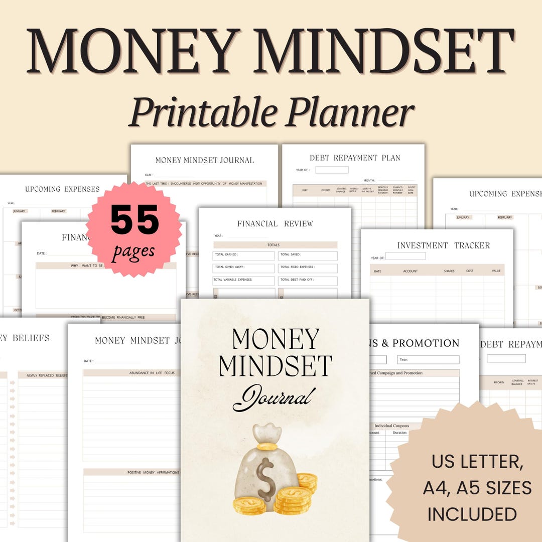 Money Mindset Printable Planner, Money Mindset Journal, Personal Values ...