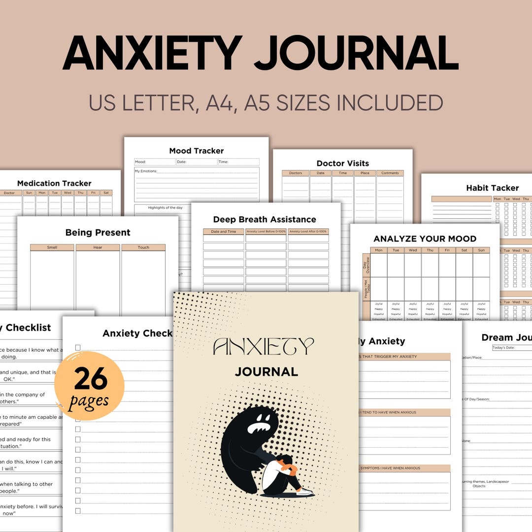 Anxiety Journal Worksheet, Therapy Notes, Anxiety Checklist, Mental ...