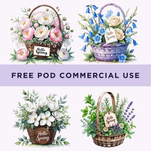 Hello Spring Floral Clipart for Card Making & Scrapbook, Watercolor ...